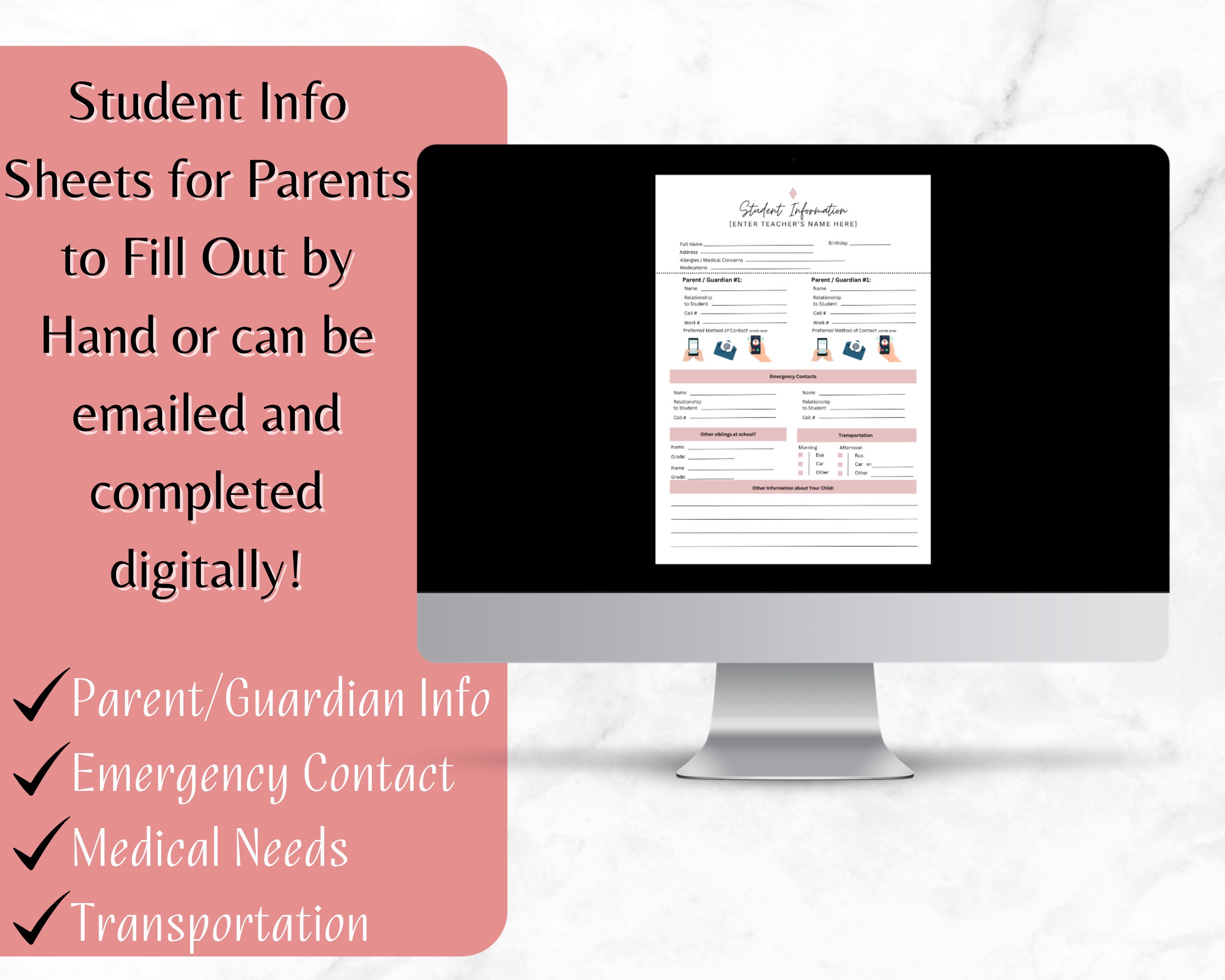 Editable Student Information Template, Parent Contact Log ...