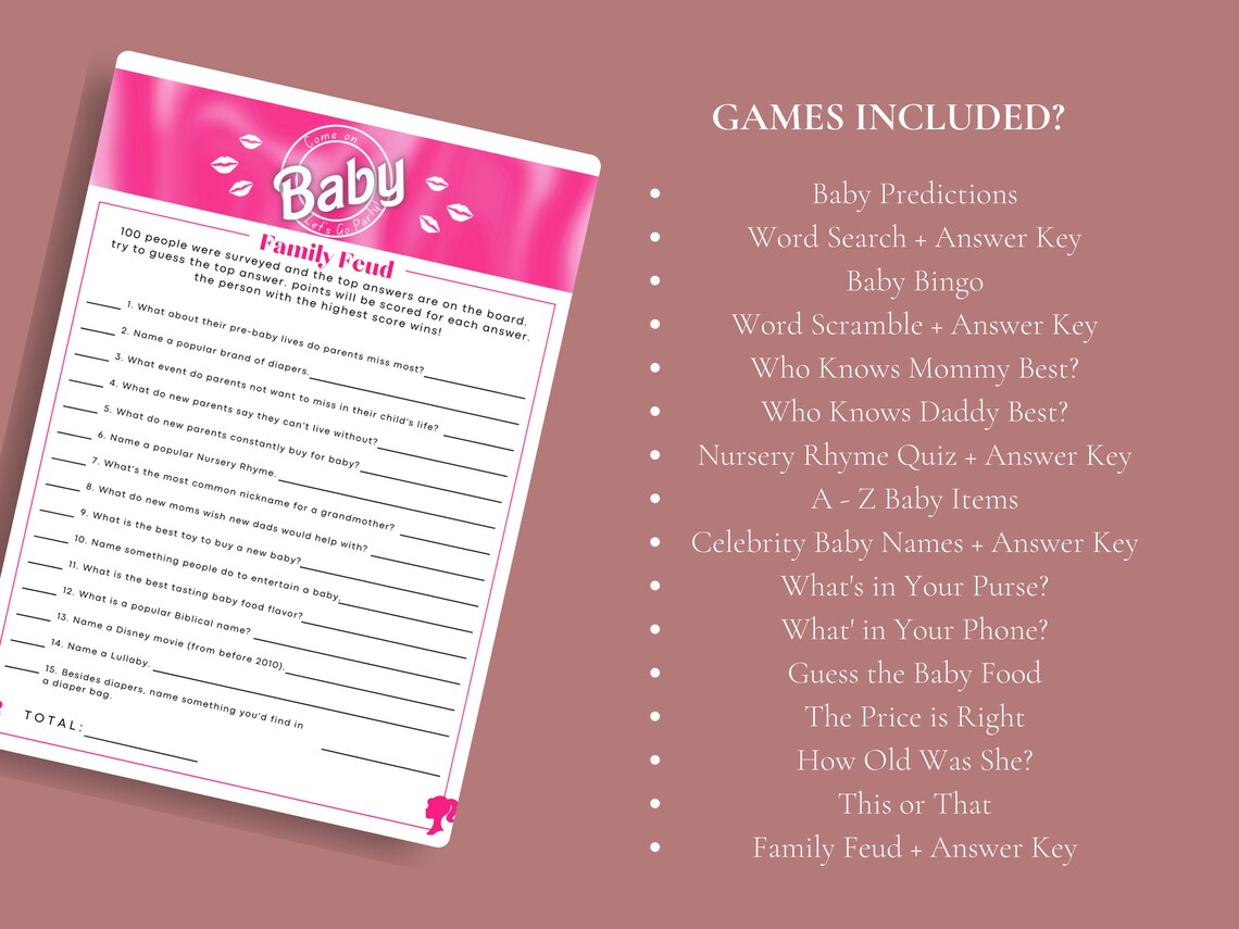 Editable Pink Baby Shower Games With Answer Keys Come on Baby baby Girl ...