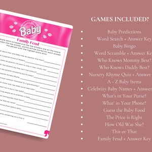 Editable Pink Baby Shower Games With Answer Keys | Come on Baby |baby ...