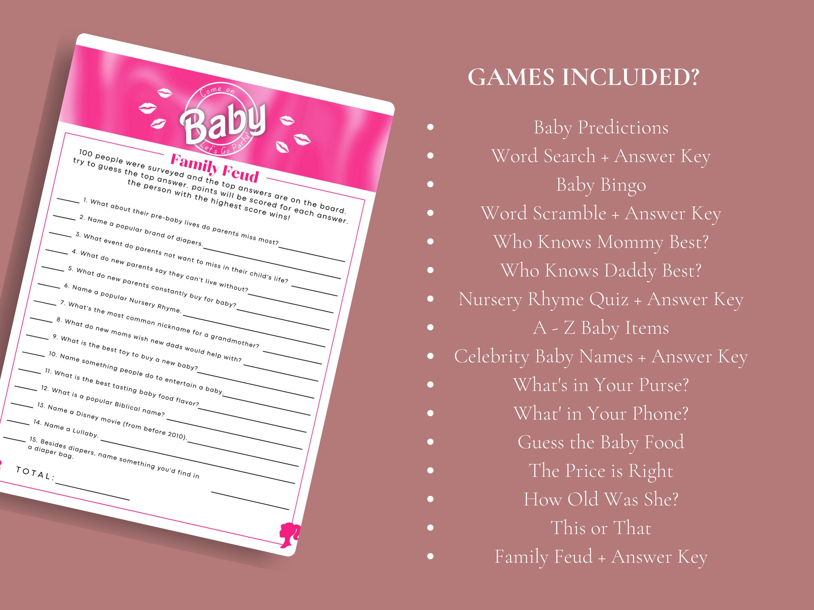 Editable Pink Baby Shower Games With Answer Keys | Come on Baby |baby ...