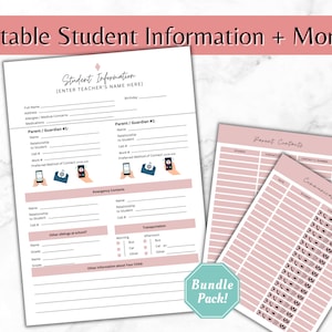 Editable Student Information Template, Parent Contact Log ...