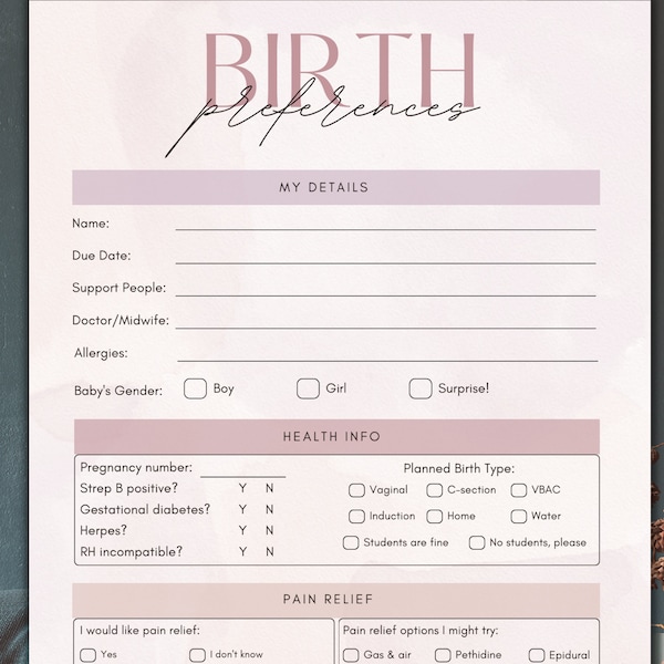 Word Birth Plan Template - Etsy