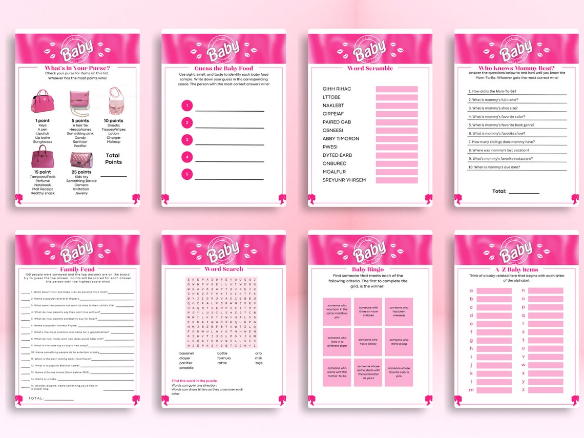 Editable Pink Baby Shower Games With Answer Keys Come on Baby baby Girl ...