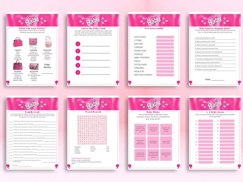 Editable Pink Baby Shower Games With Answer Keys | Come on Baby |baby ...