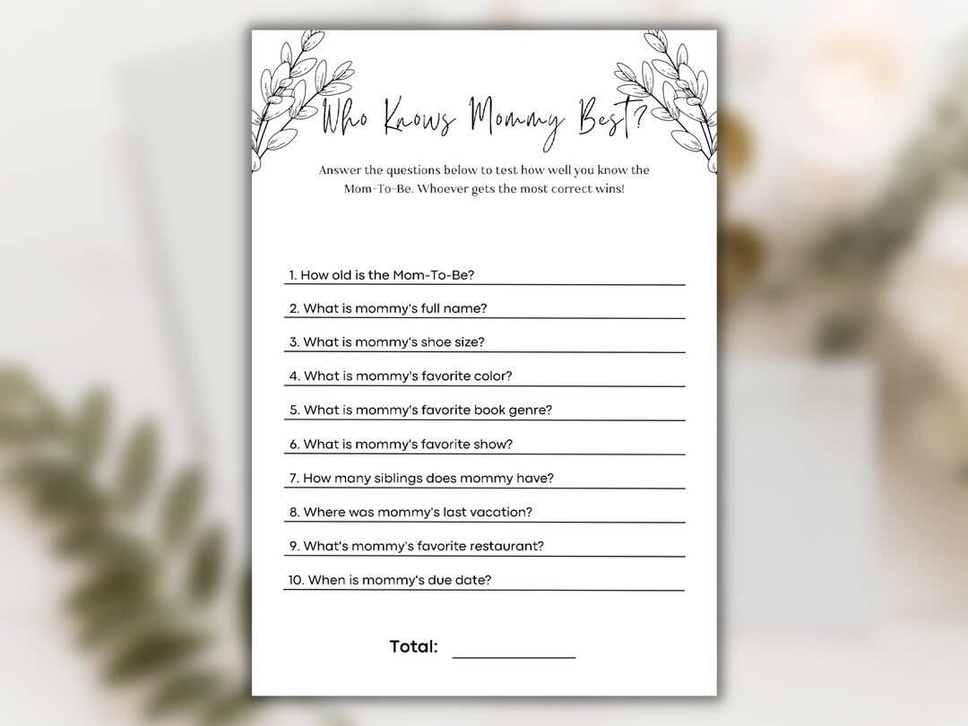 Who Knows Mommy Best Baby Shower Game | Editable Baby Shower Games ...
