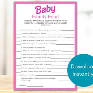 Pink Baby Shower Family Feud | Pink Doll Baby Shower Game Printable ...