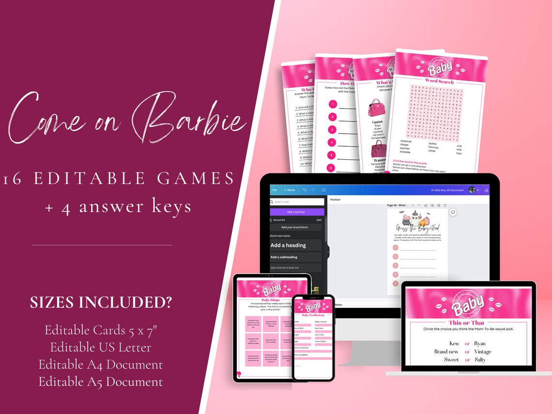 Editable Pink Baby Shower Games With Answer Keys Come on Baby baby Girl ...