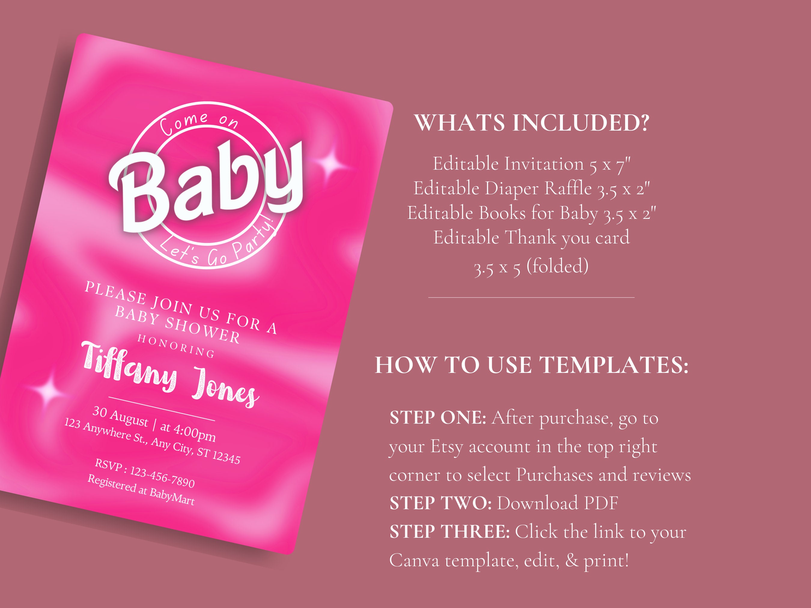Editable Pink Baby Shower Invitation Templates | Pink Baby Shower Canva ...