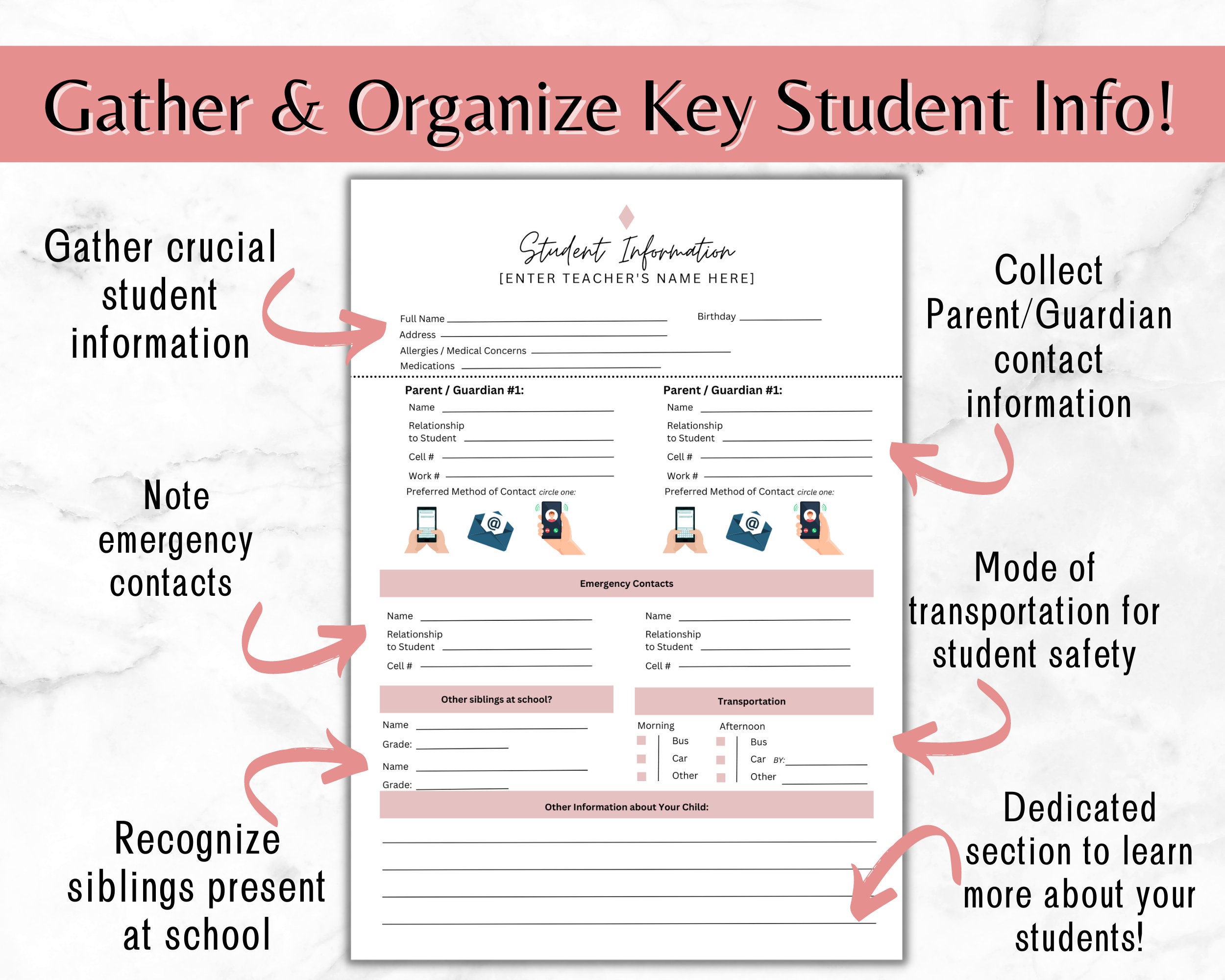 Editable Student Information Template, Parent Contact Log ...