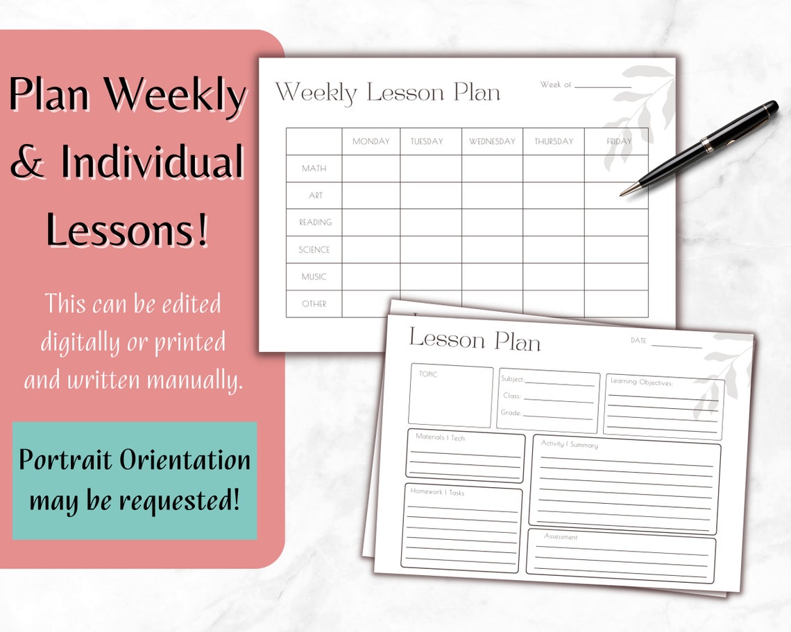Lesson Plan Template, Weekly Lesson Planner Printable, Daily Plans ...