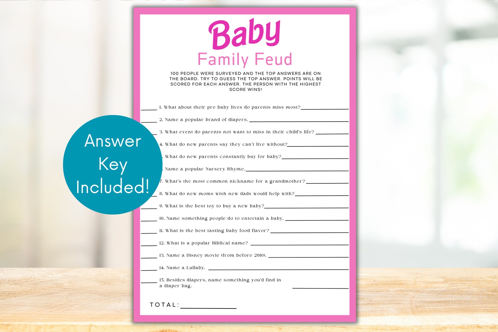 Pink Baby Shower Family Feud | Pink Doll Baby Shower Game Printable ...