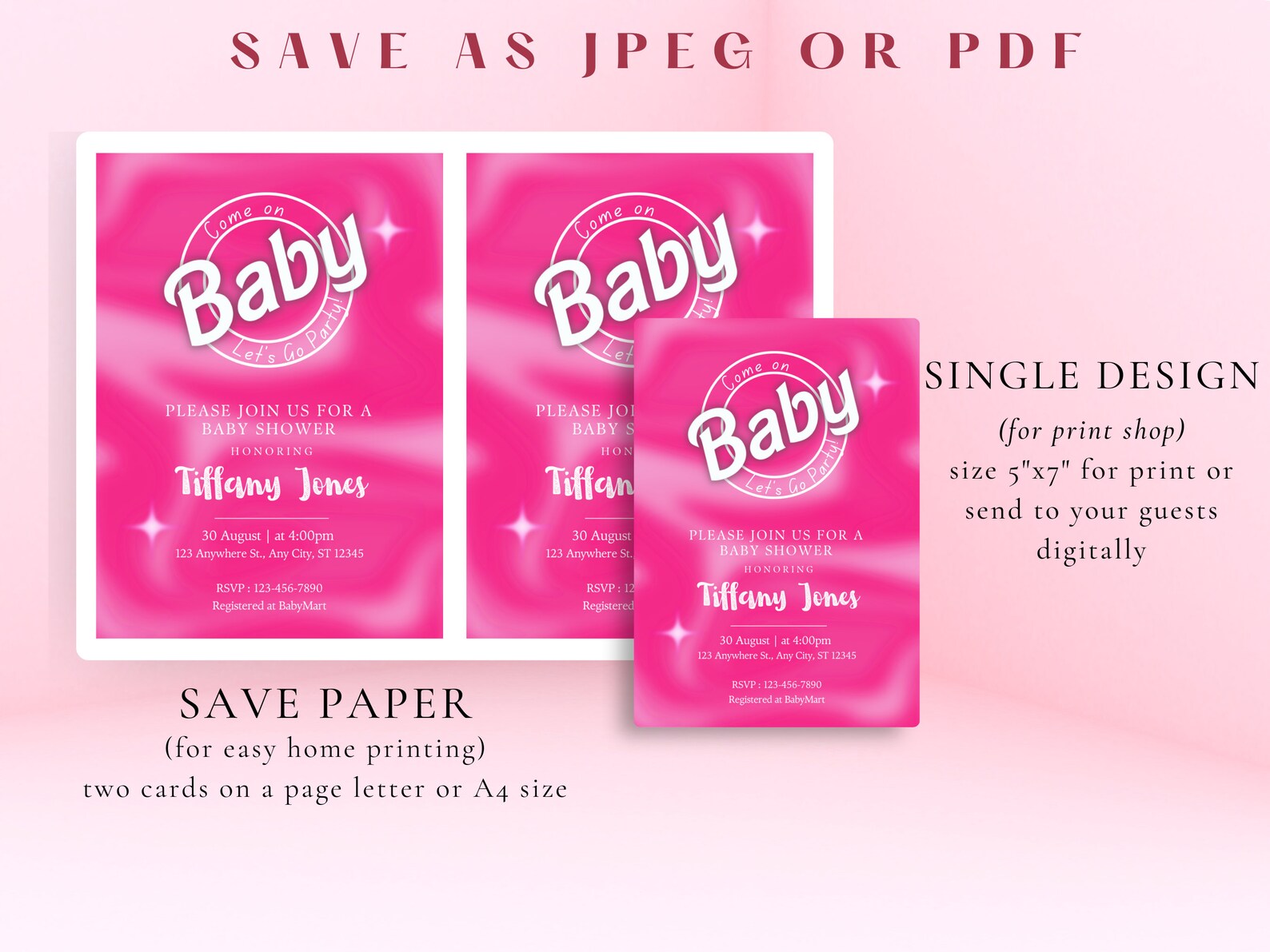 Editable Pink Baby Shower Invitation Templates | Pink Baby Shower Canva ...