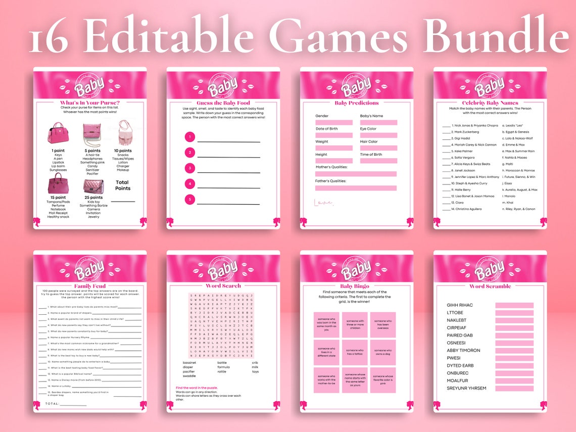 Editable Pink Baby Shower Games With Answer Keys Come on Baby baby Girl ...