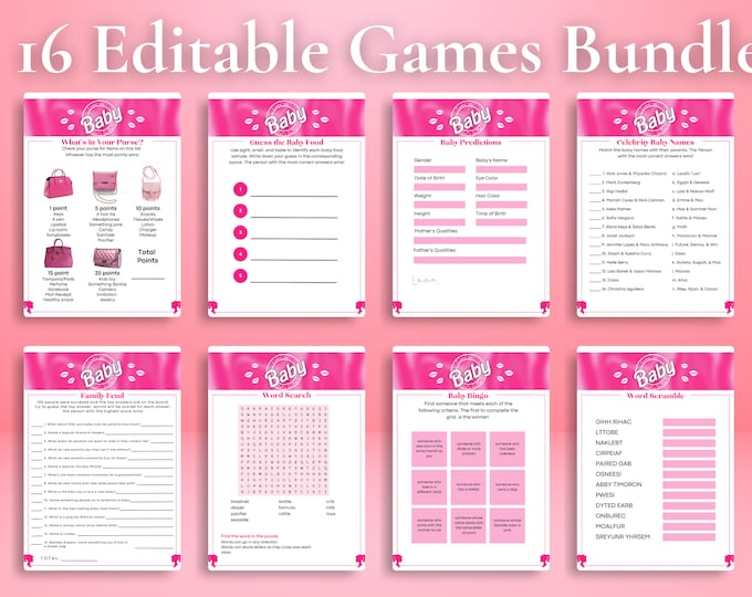 Editable Pink Baby Shower Games With Answer Keys Come on Baby baby Girl ...