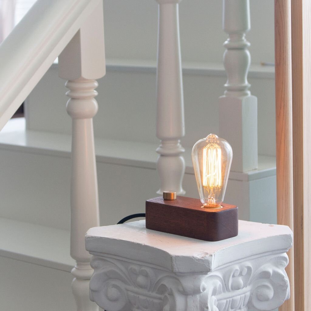Small Wooden Lamp, Industrial Edison Lamp, Home Decor Lamp, Bedside ...