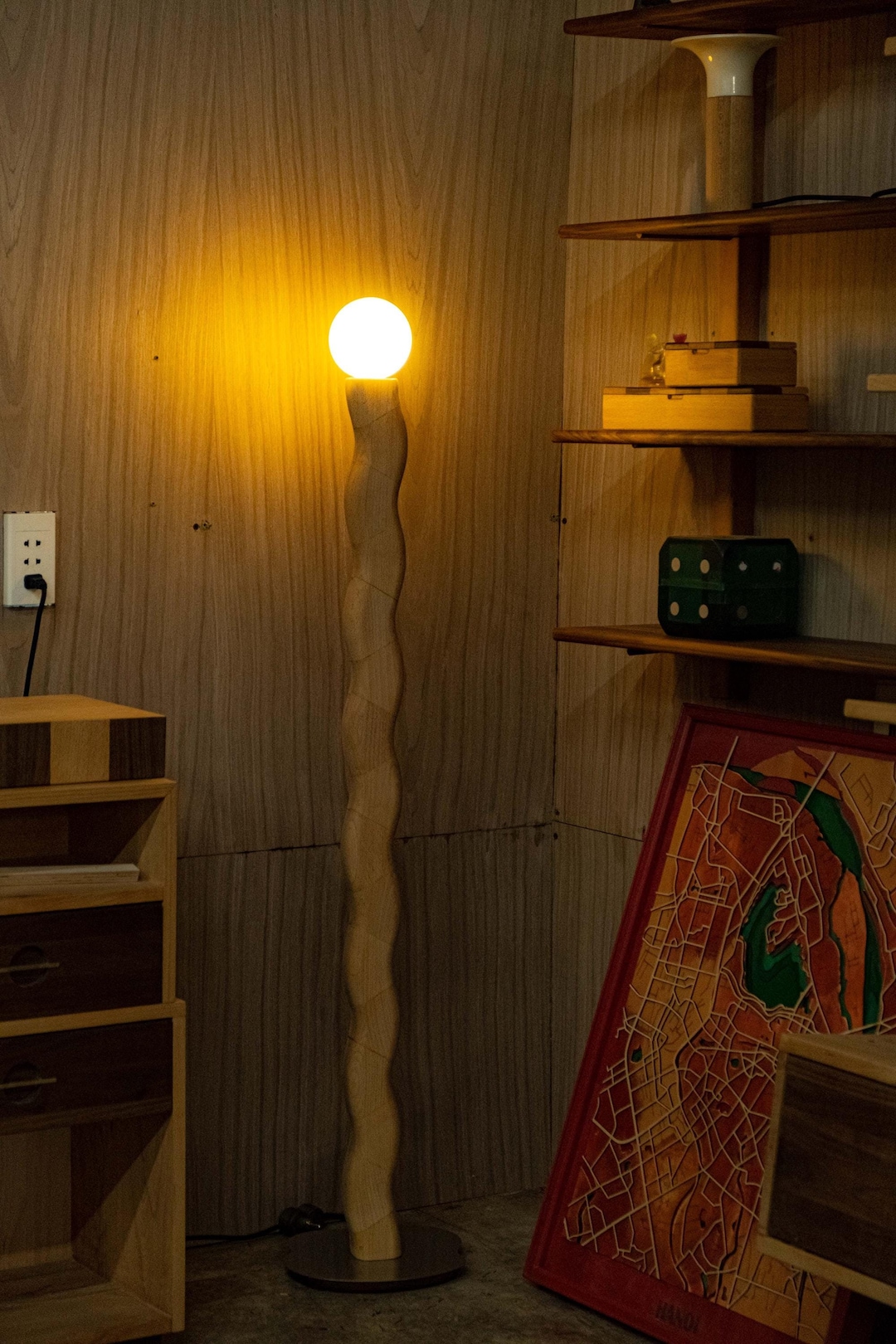 Curving Wooden Standing Lamp With Opal Glass, Corner Floor Lamp With ...