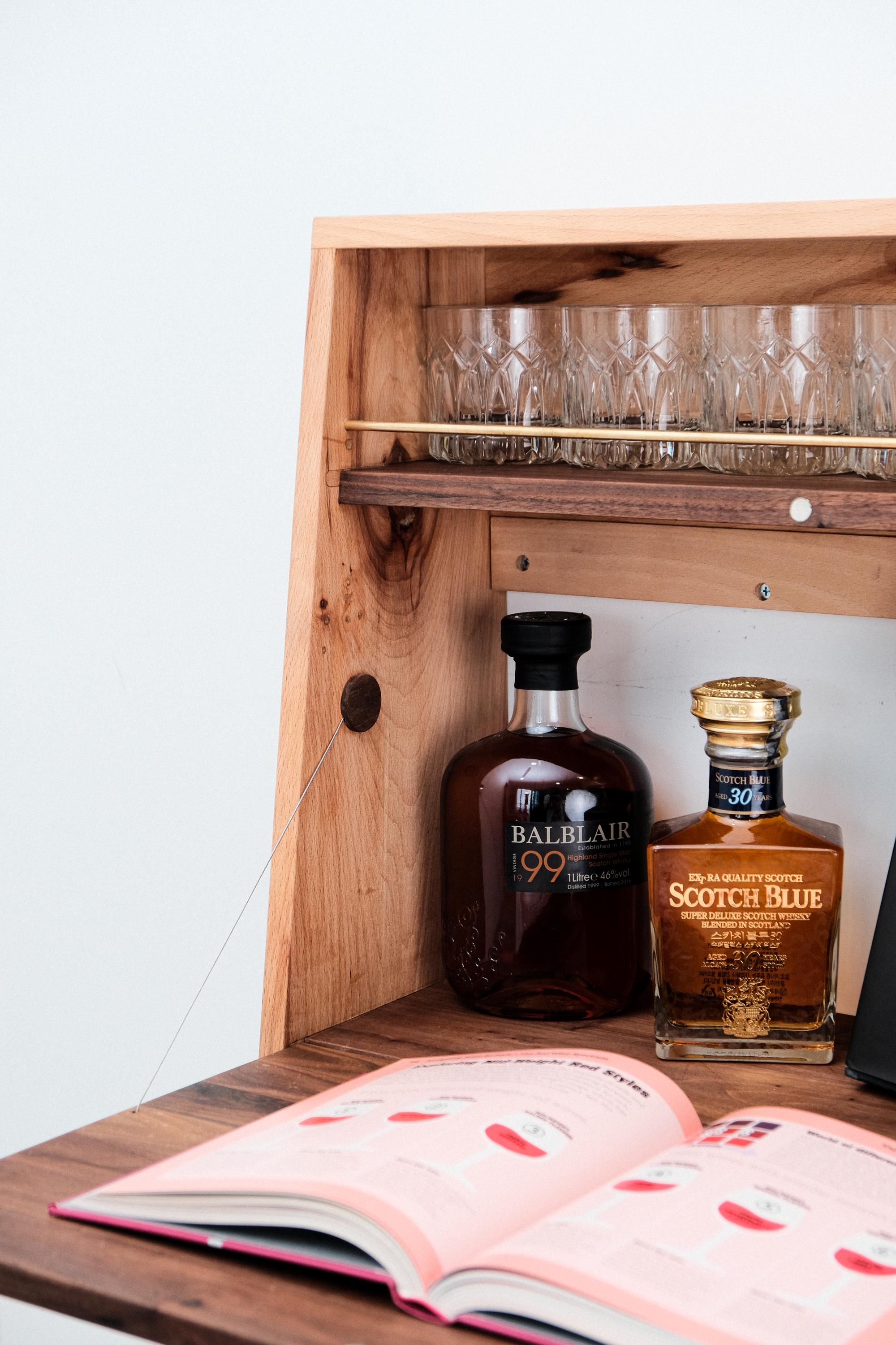 Solid Walnut Wood and Beechwood Bar Cabinet With Storage, Floating Home ...