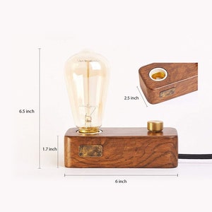 Small Wooden Lamp, Industrial Edison Lamp, Home Decor Lamp, Bedside ...