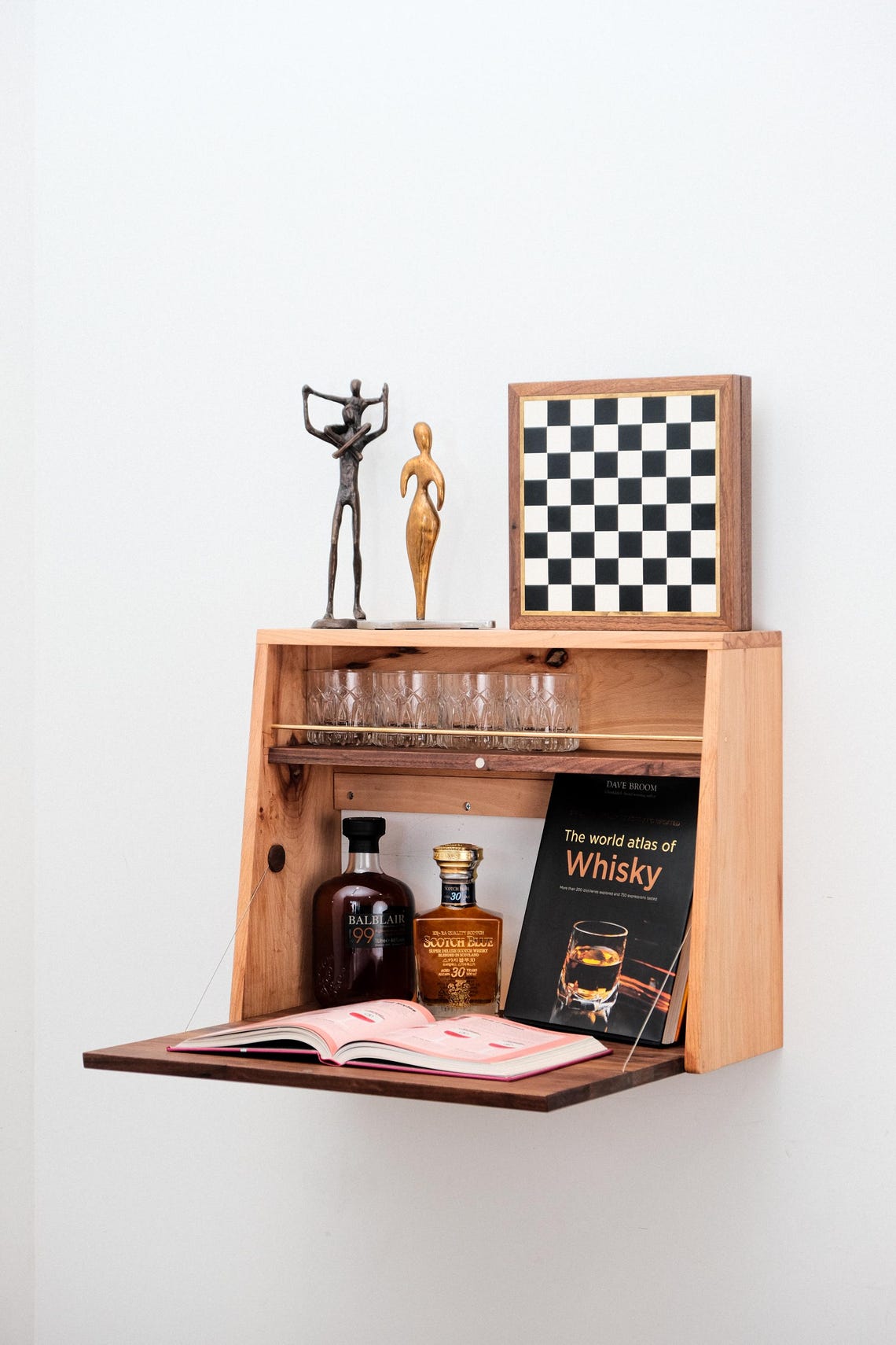 Solid Walnut Wood and Beechwood Bar Cabinet With Storage, Floating Home ...
