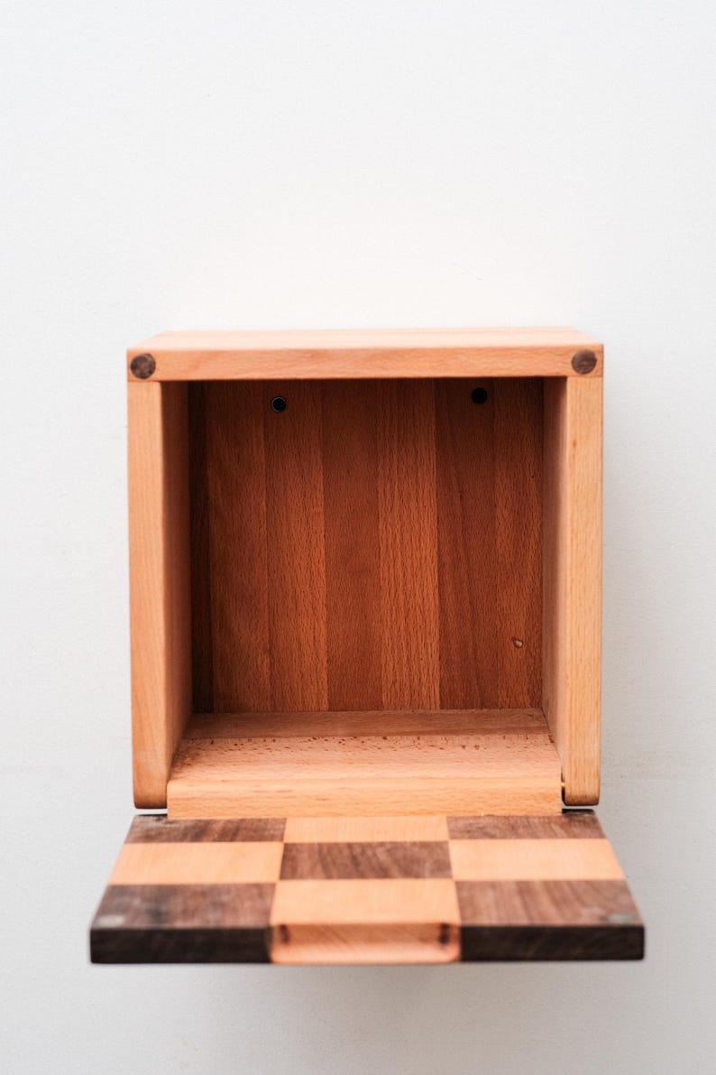 Solid Walnut and Beechwood Cube Floating Console, Small Cube Shelf With ...
