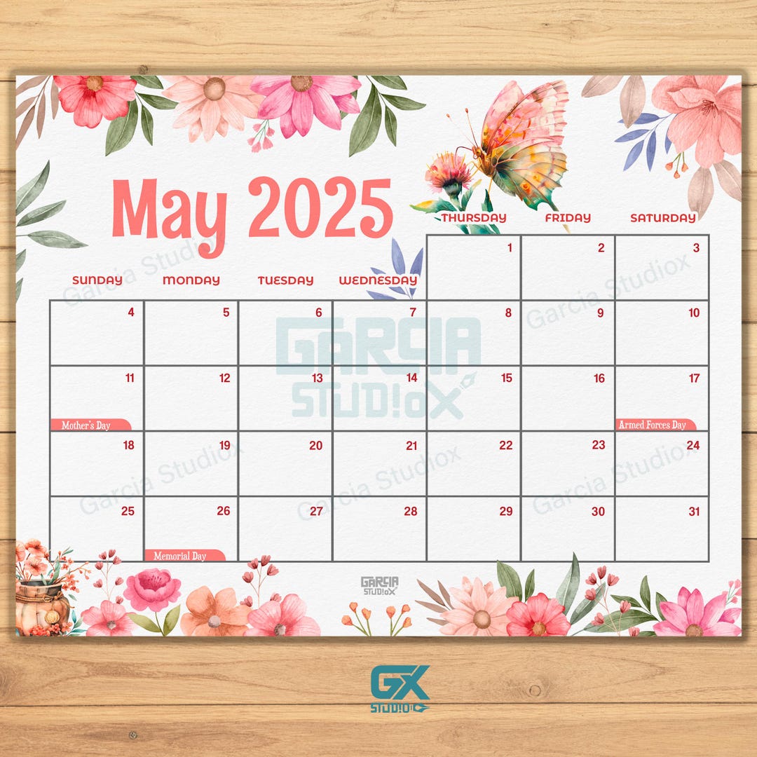 Printable May 2025 Calendar - Editable Spring Floral Design, Cute ...