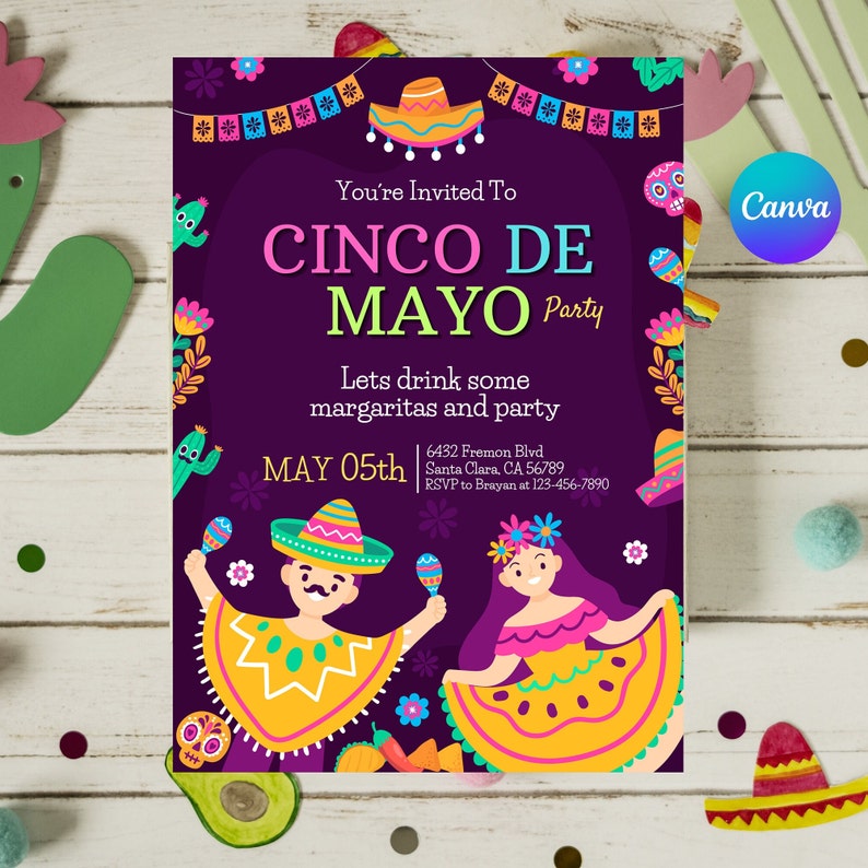 Cinco De Mayo Invitation, Mexican Let's Fiesta Party Invite, Mexican ...