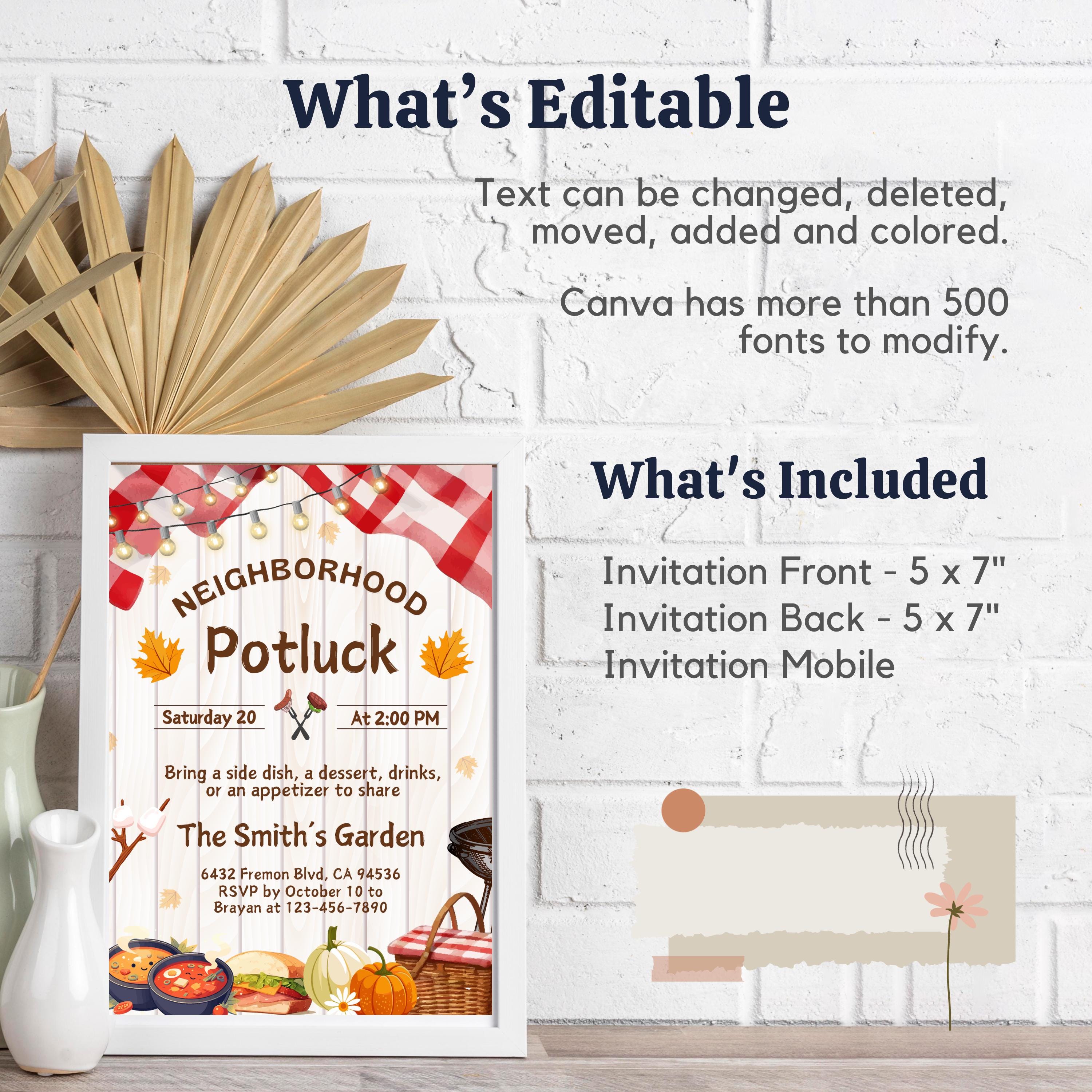Editable Potluck Neighborhood Invitation With Pumpkin, Picnic Basket ...