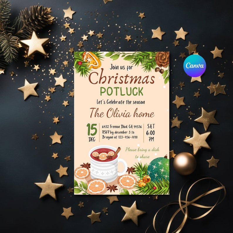 Christmas Potluck Invitation, Invitations to a Shared Christmas Dinner ...