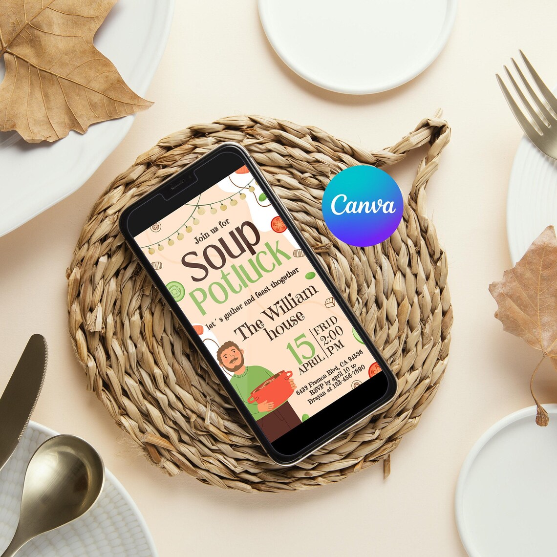 Soup Potluck Invitation Template, Neighborhood Party Invitation, Soup ...