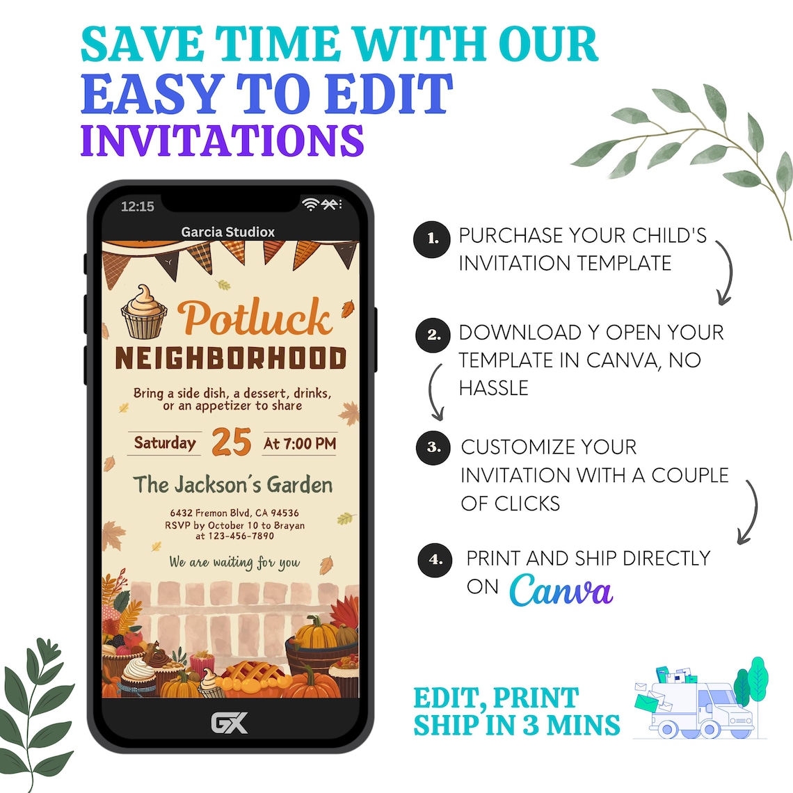 EDITABLE Potluck Neighborhood Invitation, Fall Theme, Autumn Gathering ...