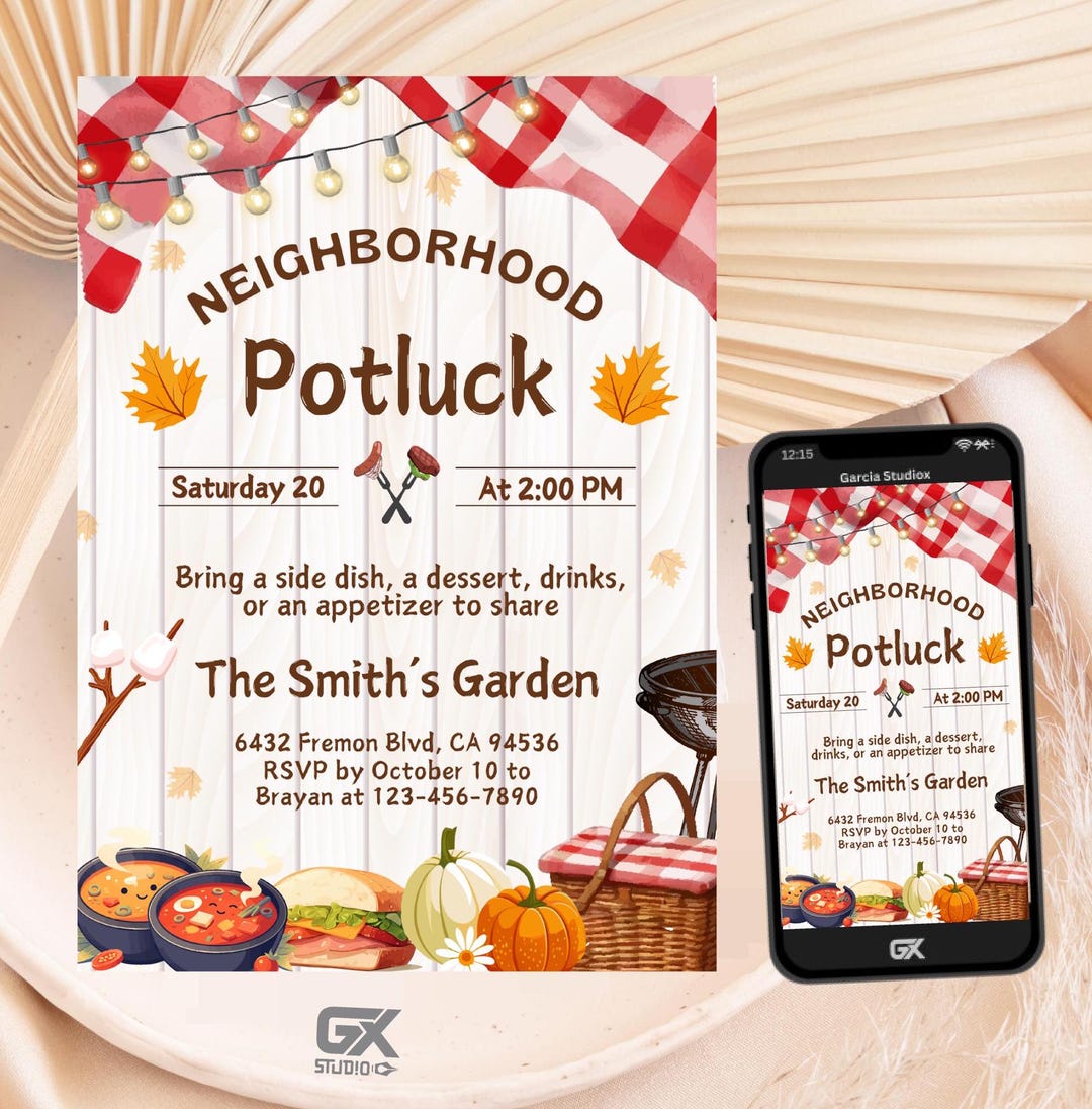 Editable Potluck Neighborhood Invitation With Pumpkin, Picnic Basket ...