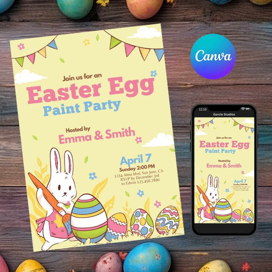Easter Egg Paint Party Invitation, Easter Party Invitation, Paint ...