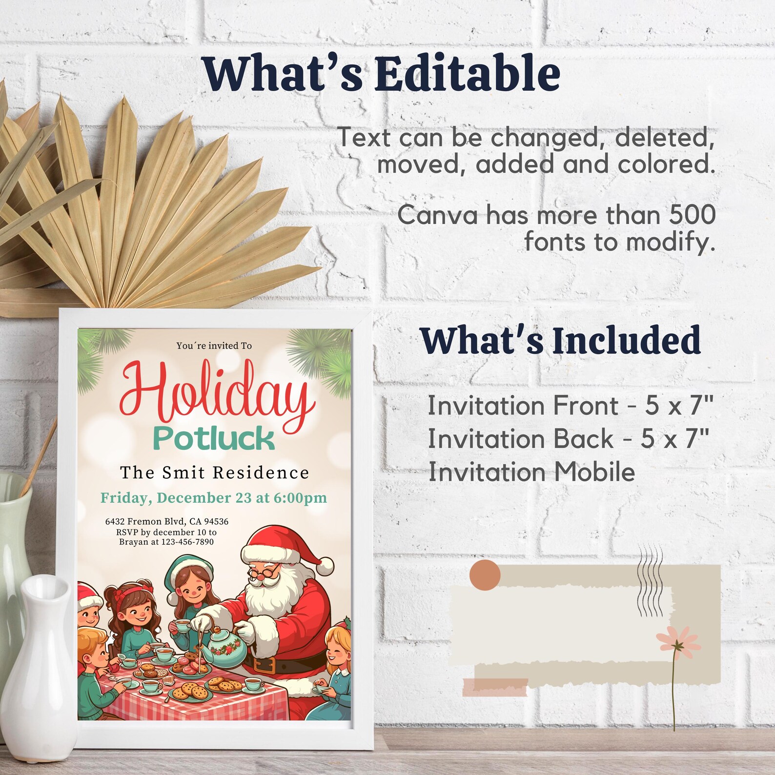 Editable Holiday Potluck Invitation, Christmas Dinner With Santa Claus ...
