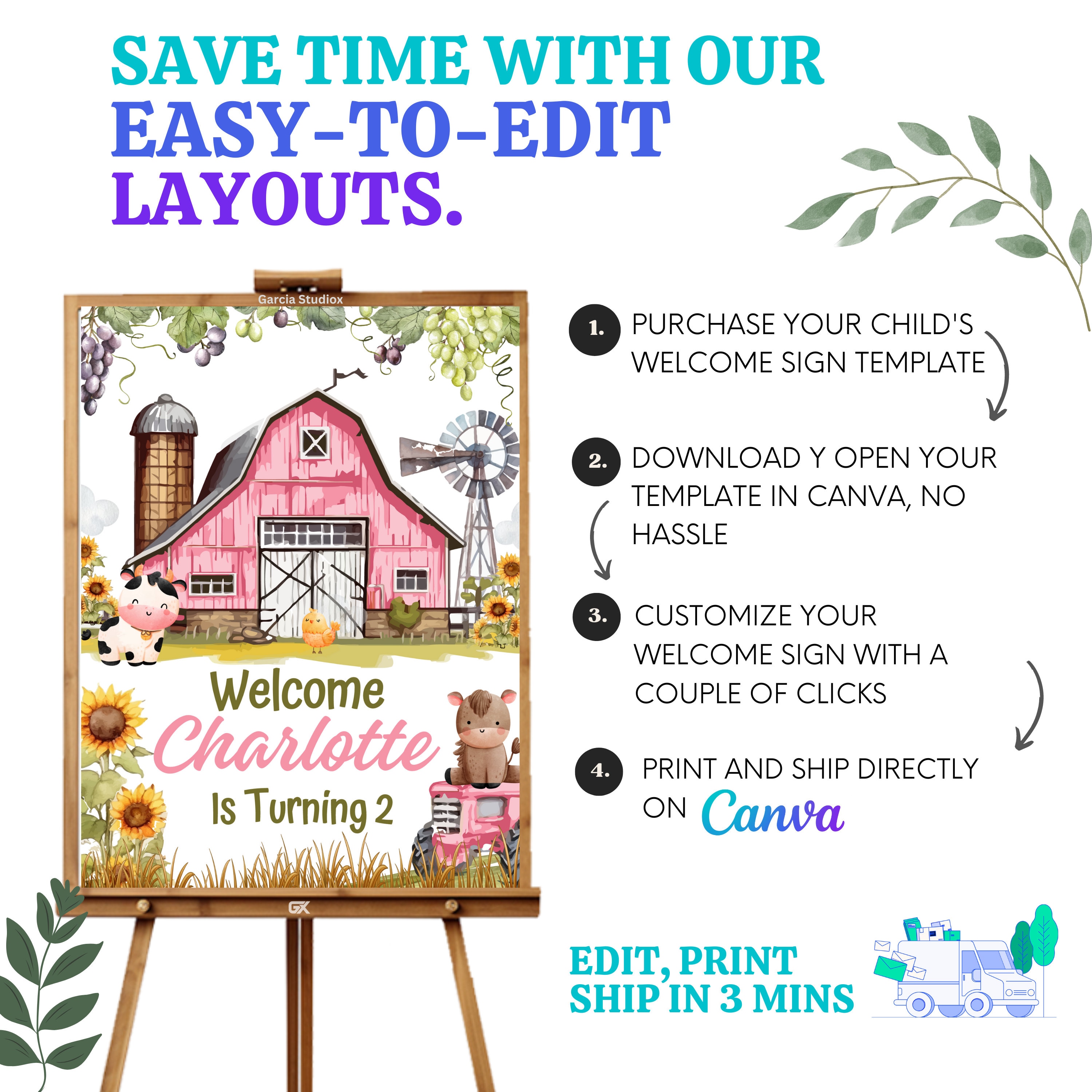 Editable Farm Birthday Girl Welcome Sign Template, Farm Birthday Custom ...