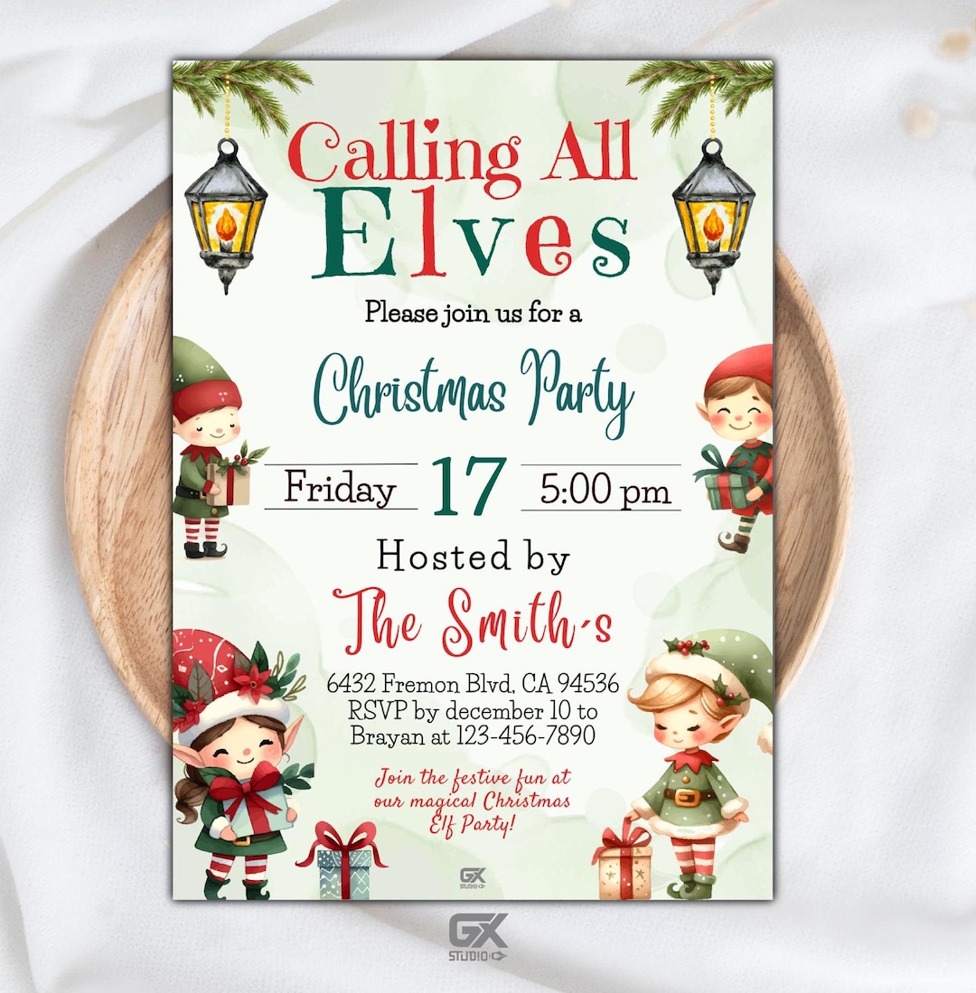 EDITABLE Christmas Elf Party Invitation, Customizable Holiday Elf Event ...