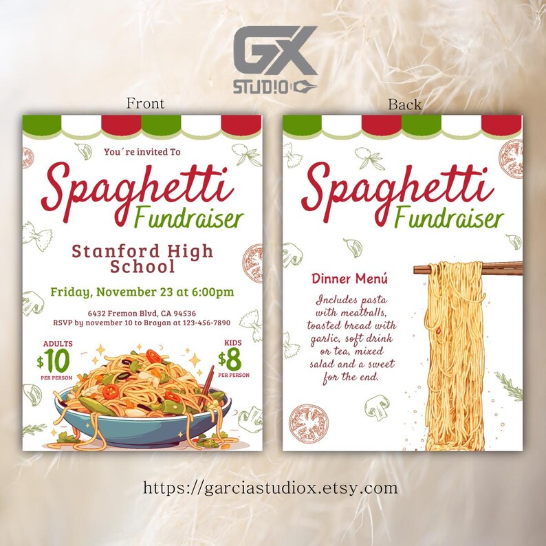 Editable Spaghetti Fundraiser Invitation, Neighborhood Event Flyer ...