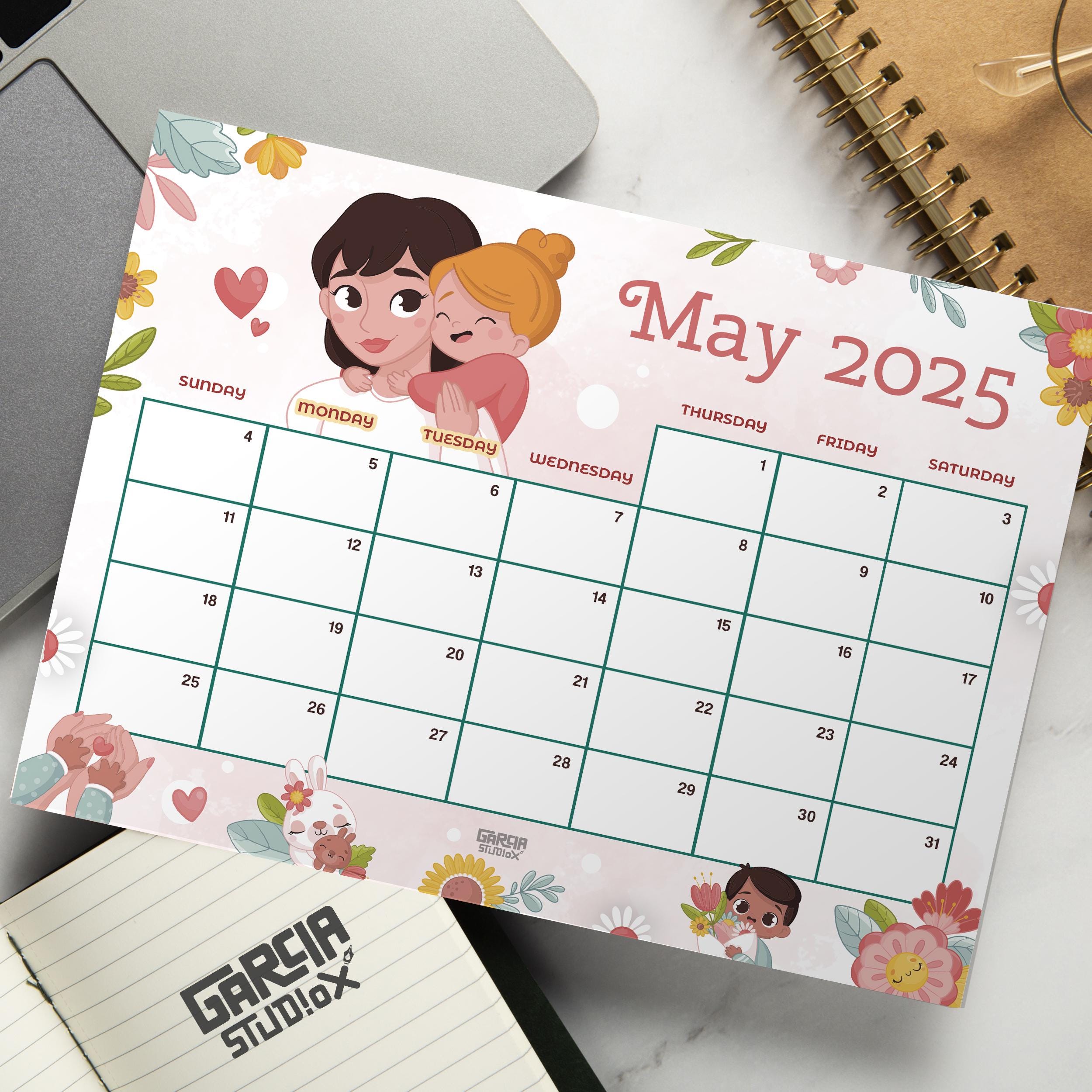 May 2025 Calendar With Mother's Day Theme, Mom's Day Planner, Floral ...