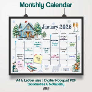 January 2026 Calendar Printable: Winter Cottage Theme (PDF) - Etsy