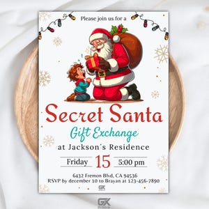 EDITABLE Secret Santa Invitation, Customizable Digital Gift Exchange Party Template, Christmas ...