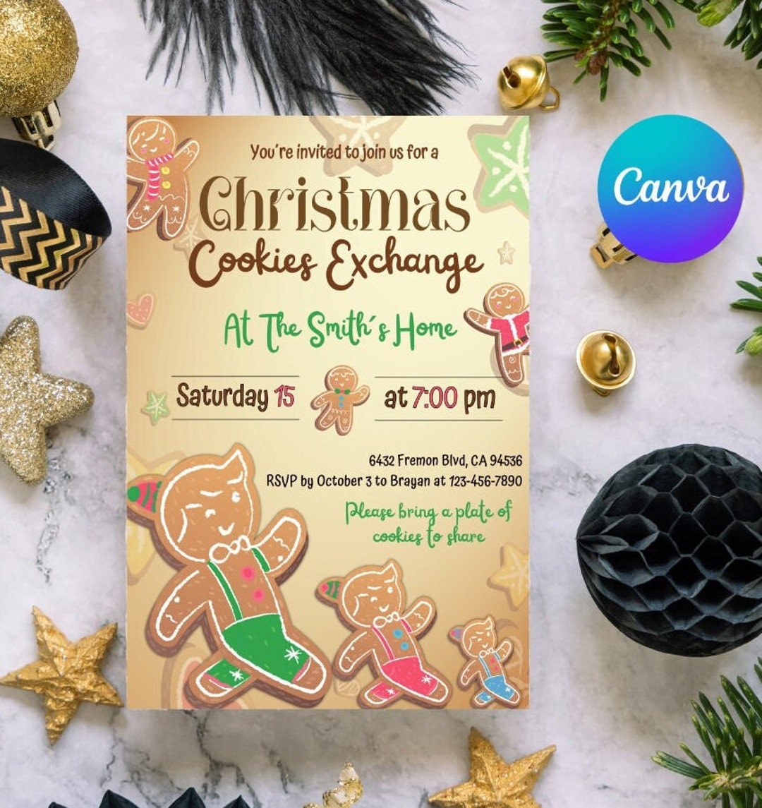 Editable Christmas Cookie Exchange Invitation Template, Cookie Party ...
