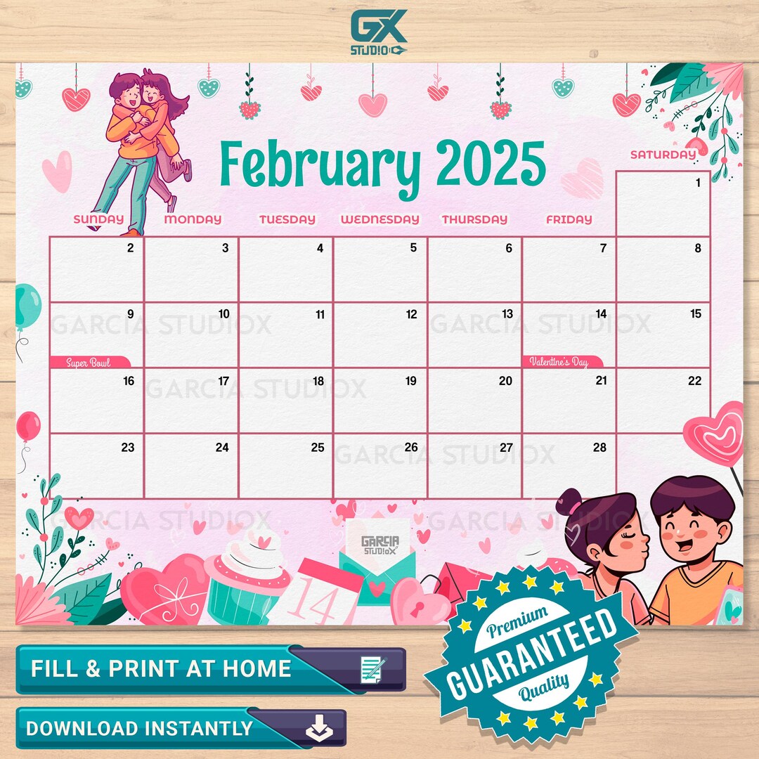 Editable February 2025 Calendar for Kids: Printable and Digital Monthly ...