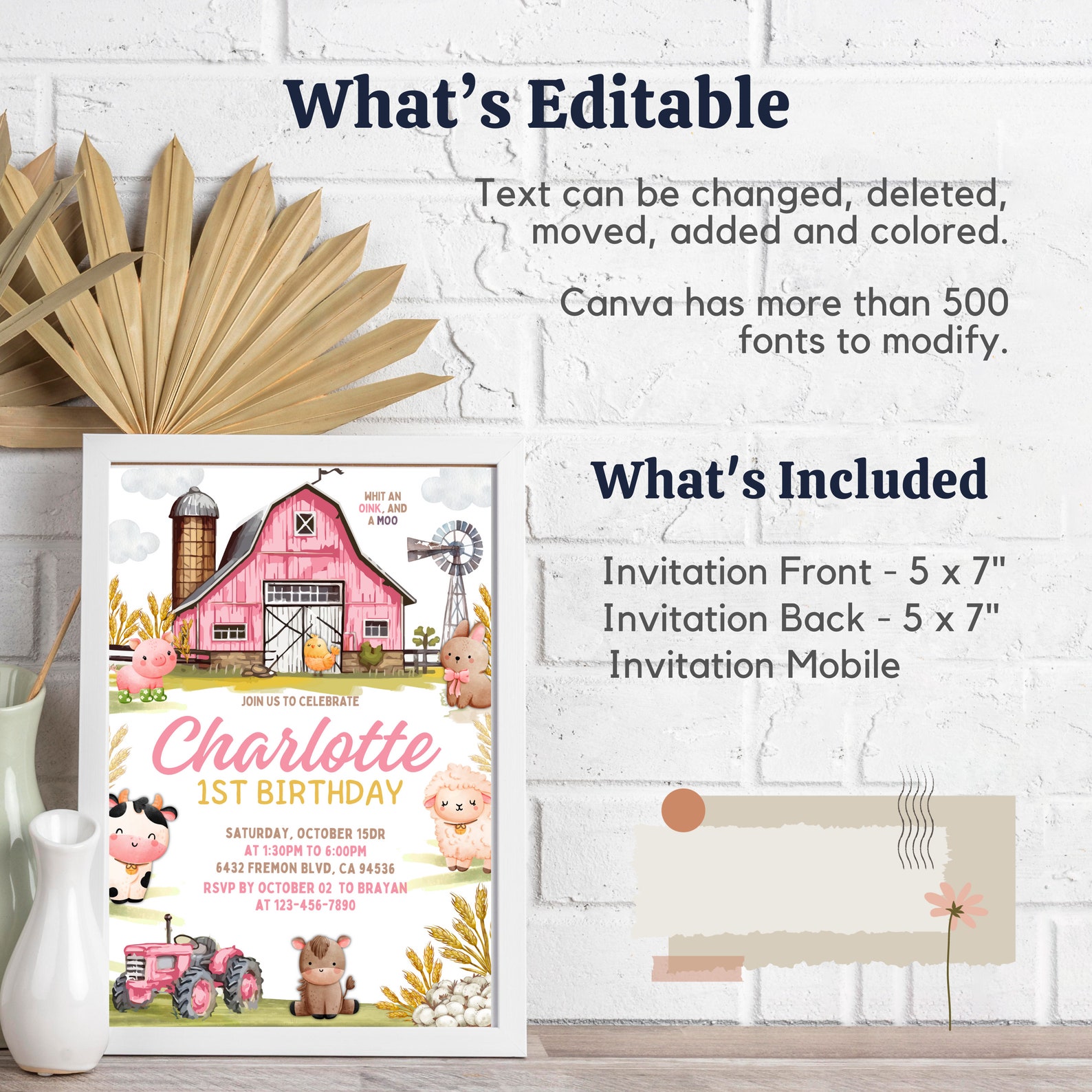 Editable Farm Birthday Invitation, Girl Barn Party, Digital Invite ...