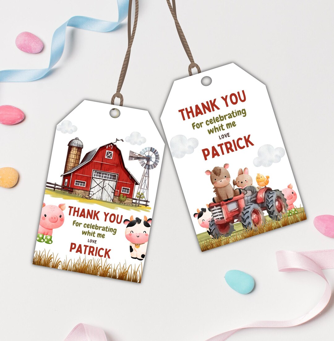 Farm Birthday Thank You Tags, Barnyard Thank You Tags, Farm Birthday ...