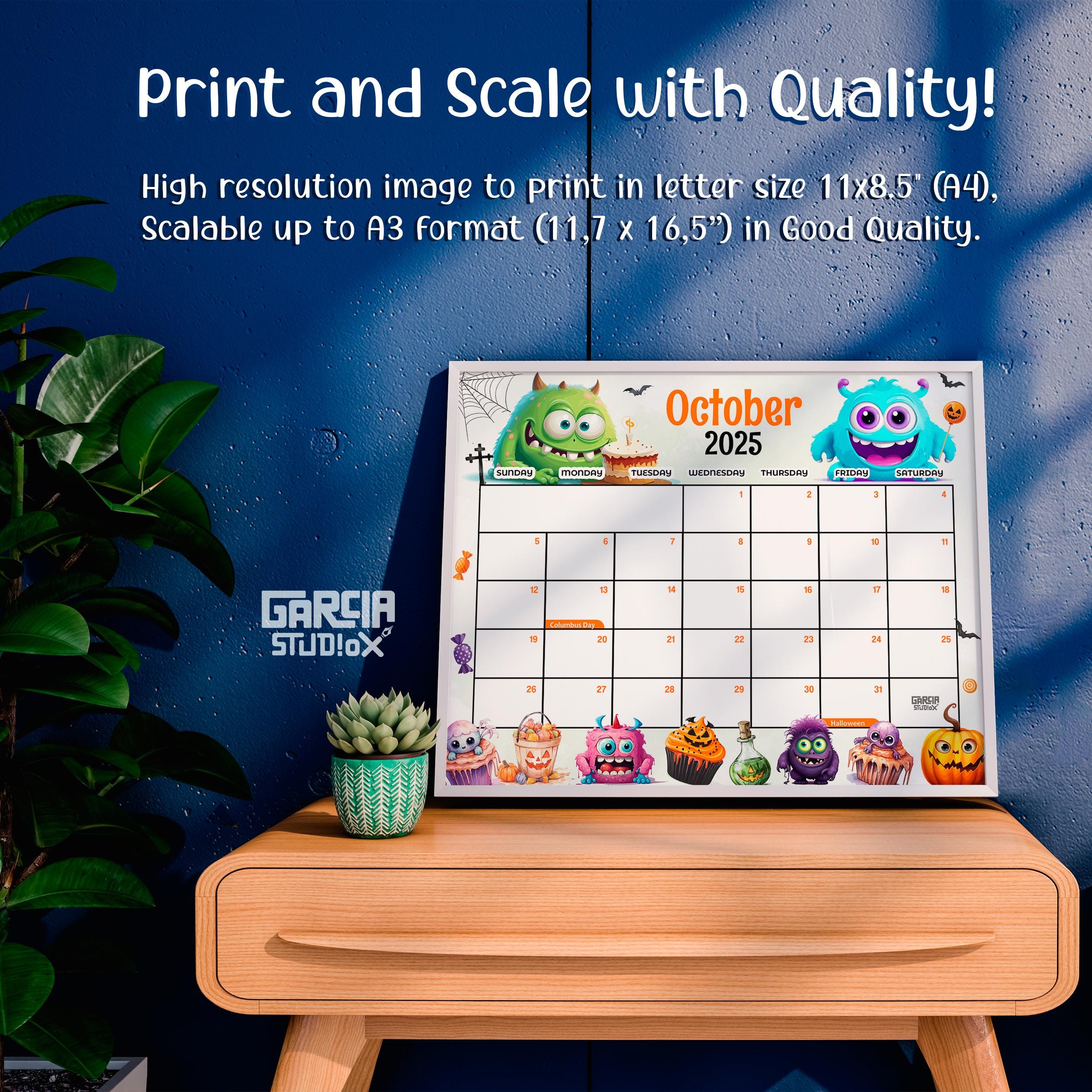 EDITABLE October 2025 Calendar, Cute Monsters, Halloween Candy, Back to ...