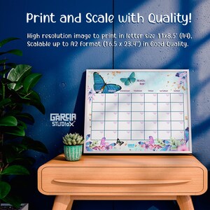 Monthly Calendar Undated | Butterfly Design, Editable and Printable ...