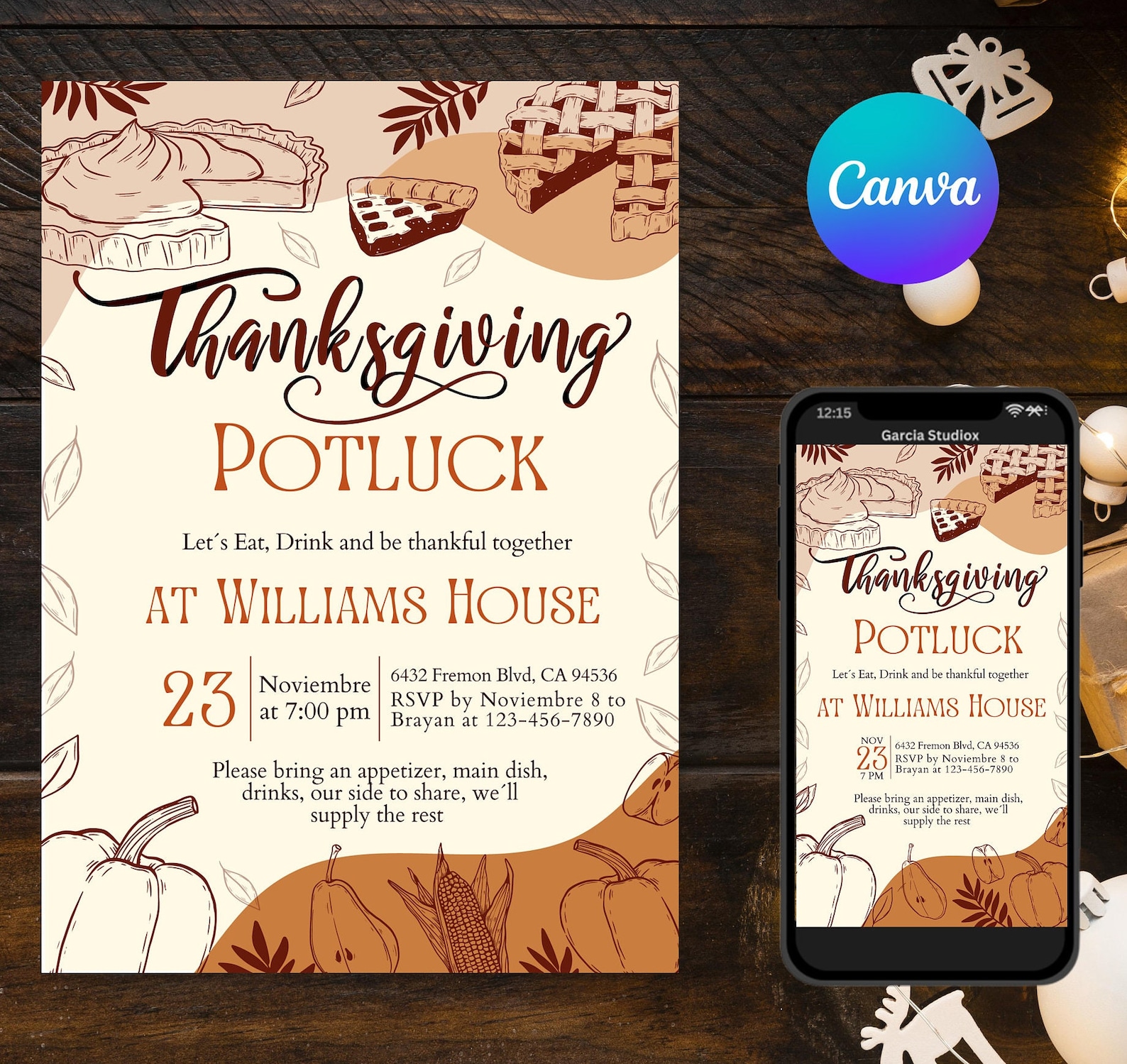 Thanksgiving Potluck, Editable Thanksgiving Potluck Invitation Template ...