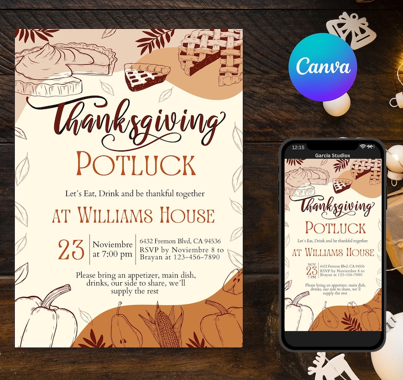 Thanksgiving Potluck, Editable Thanksgiving Potluck Invitation Template ...