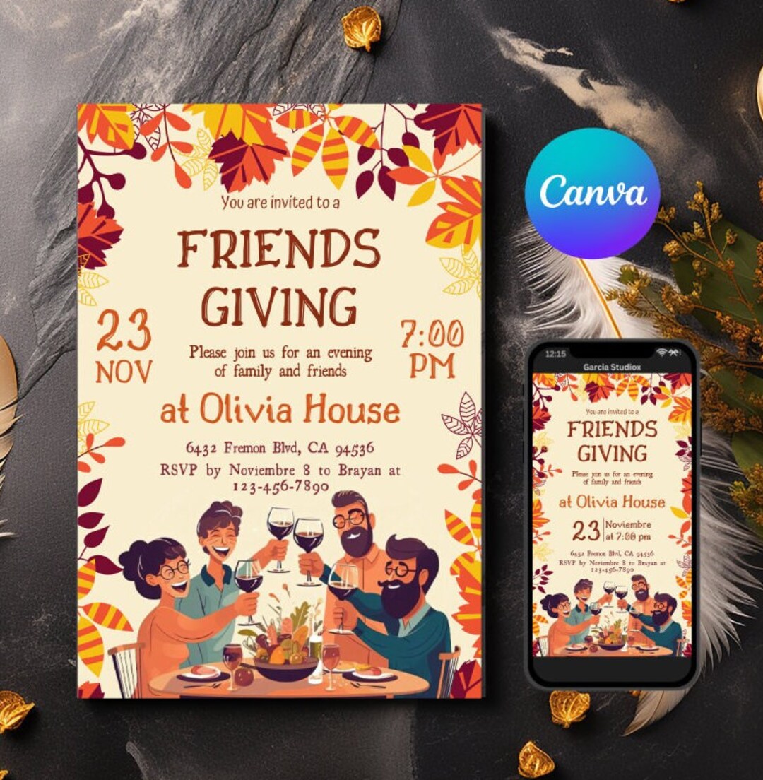Friendsgiving Invitation, Fall Invitation, Friends Dinner Invitation ...