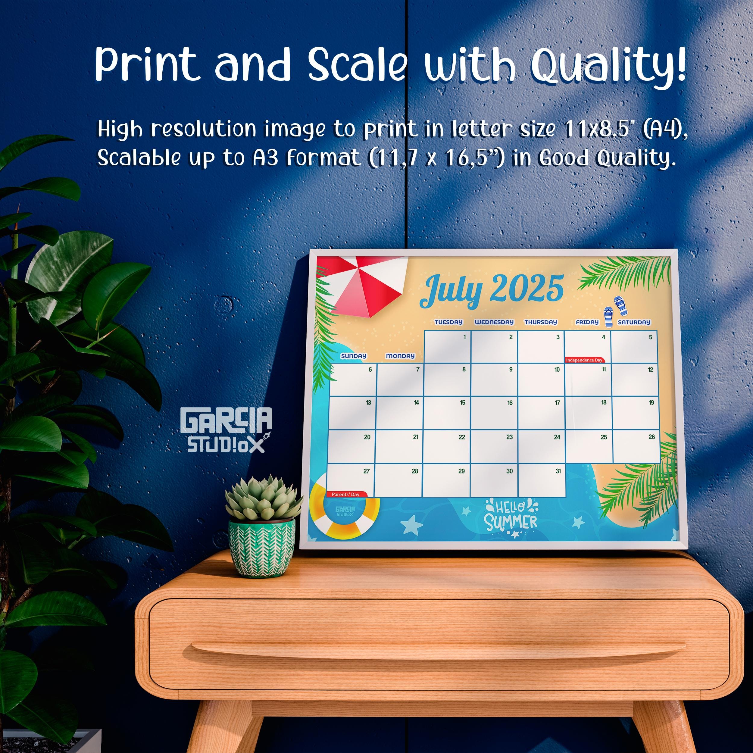 EDITABLE July 2025 Calendar, Fillable Beach Planner, Monthly Schedule ...