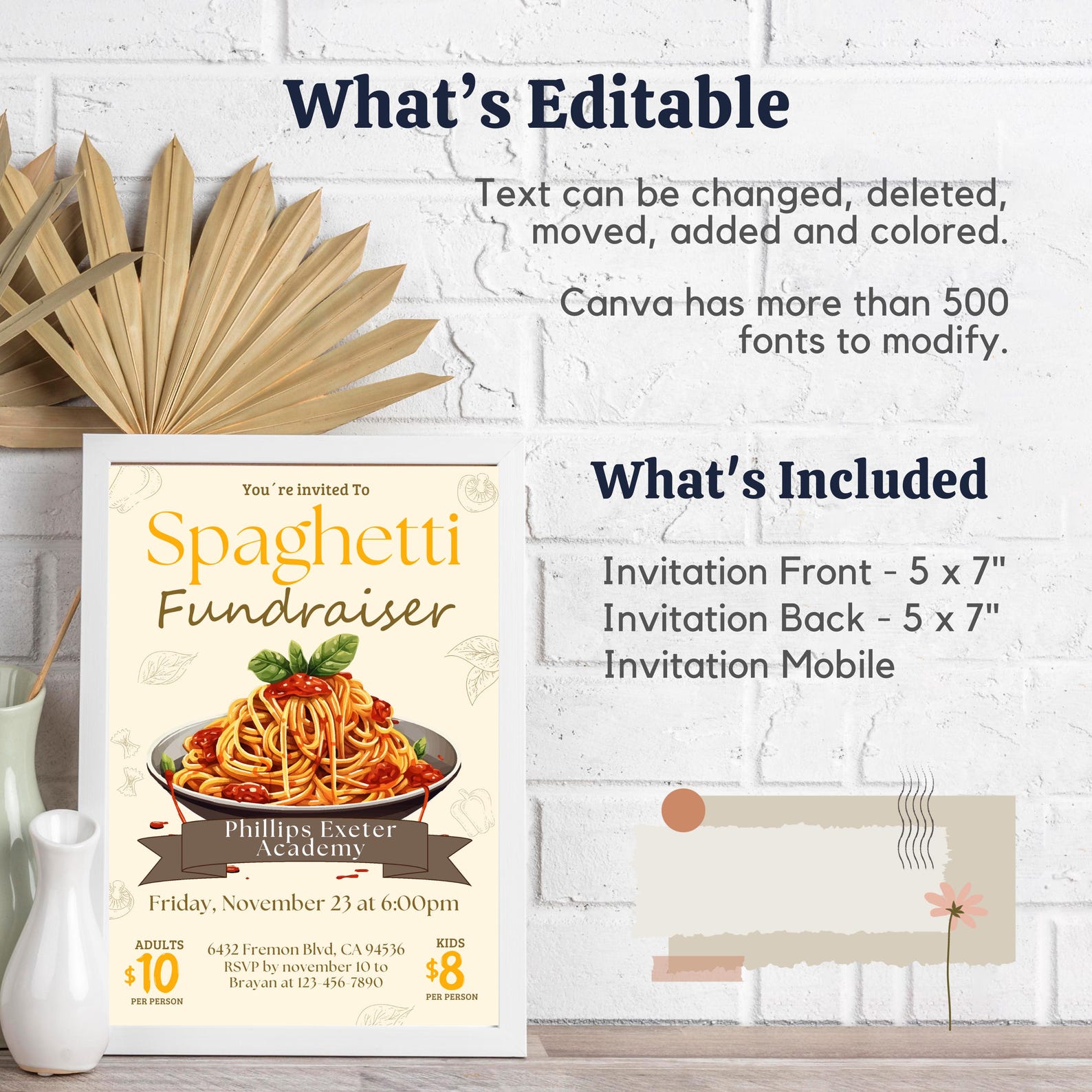 EDITABLE Spaghetti Fundraiser Invitation, Custom Pasta Dinner Charity ...